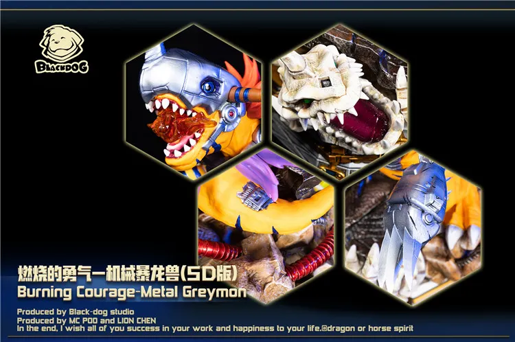 Burning Courage Metal Greymon - Digimon Resin Statue - Black-Dog ...