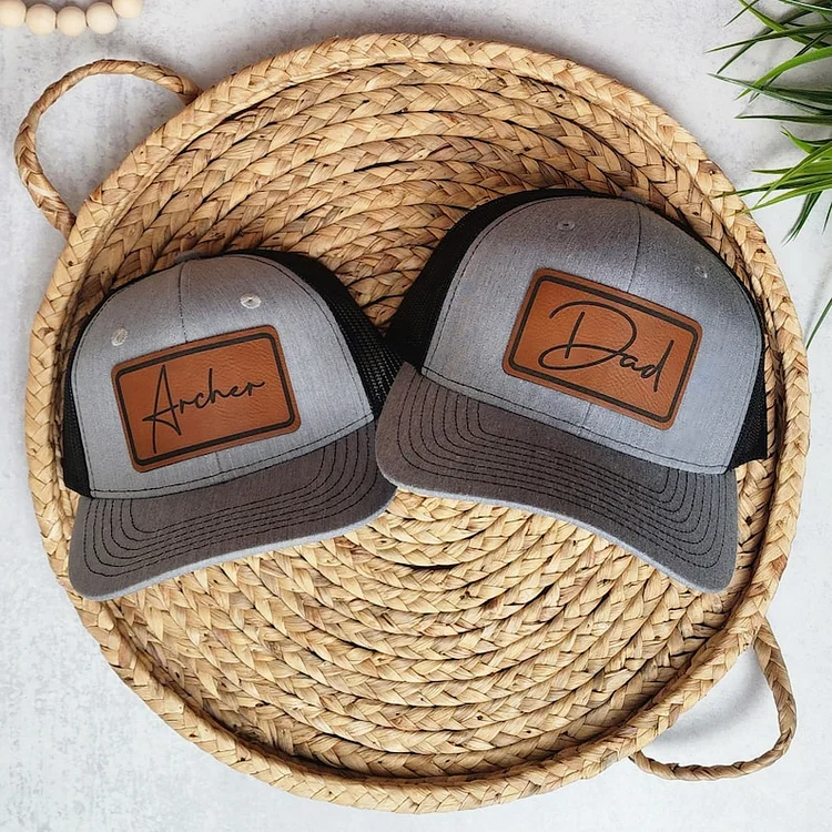 Dad and Son Trucker Hats | Cursive | Rectangle | Dad Gift | Toddler Kid ...