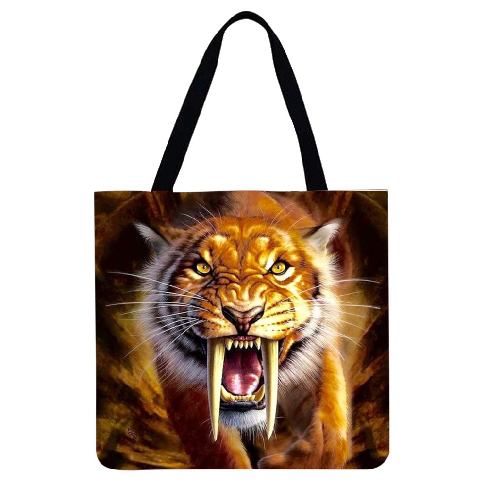 Linen print tote bag