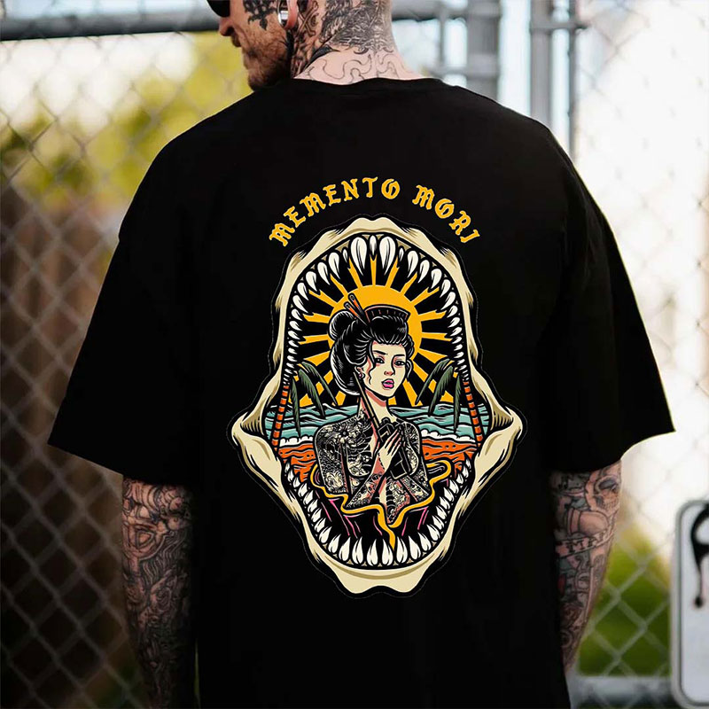 MEMENTO MORI Lady in the Shark's Mouth Black Print T-shirt