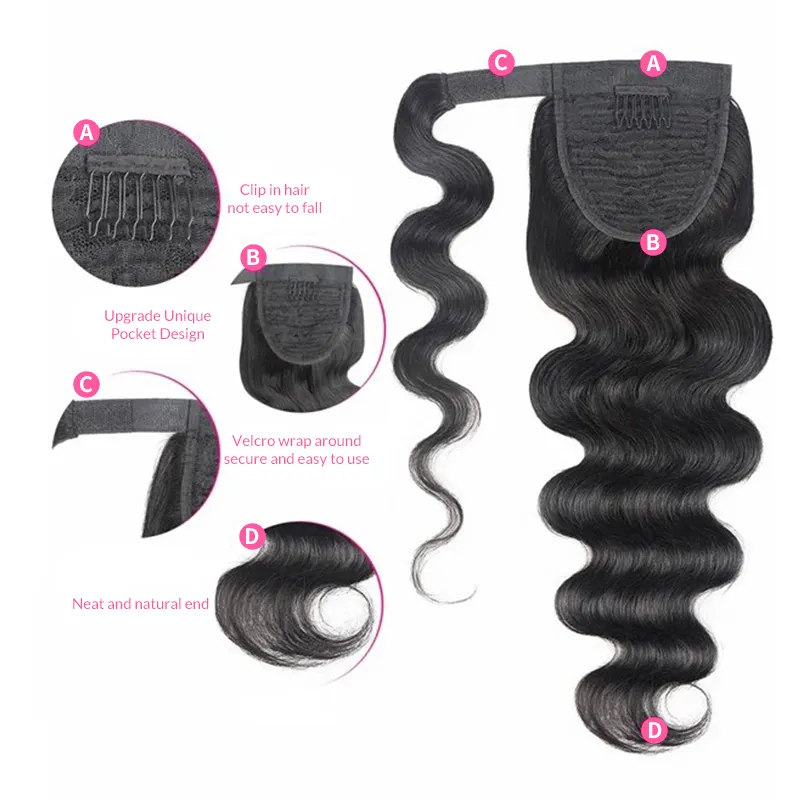 Body Wave 12A Warp Around Ponytails 100% Human Hair Ponytails