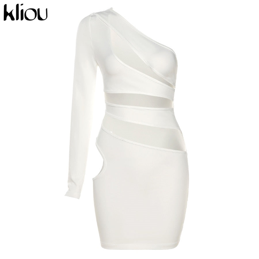 Kliou Sexy Charming Mini Dress Women Sheath Cut Off Hollow Out Cleavage ...