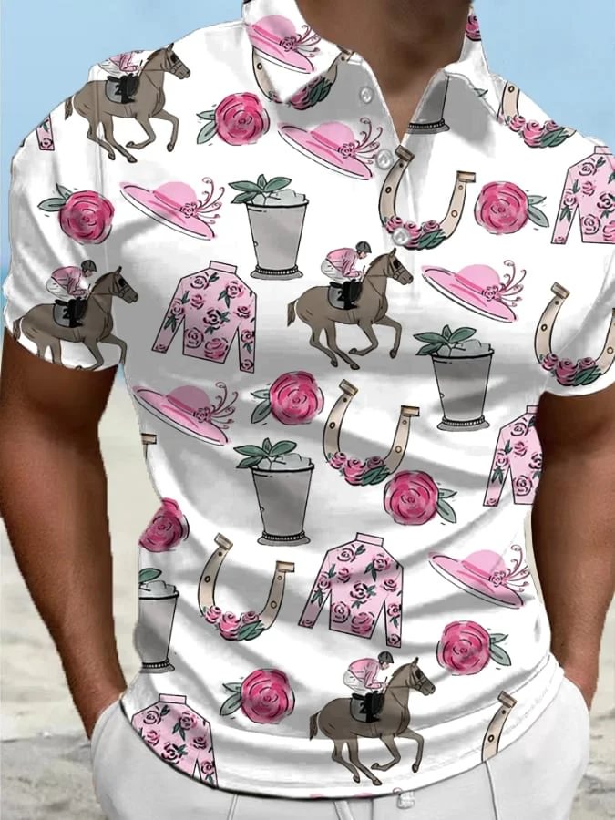 Men'S Retro Kentucky Derby Printed POLO Shirt