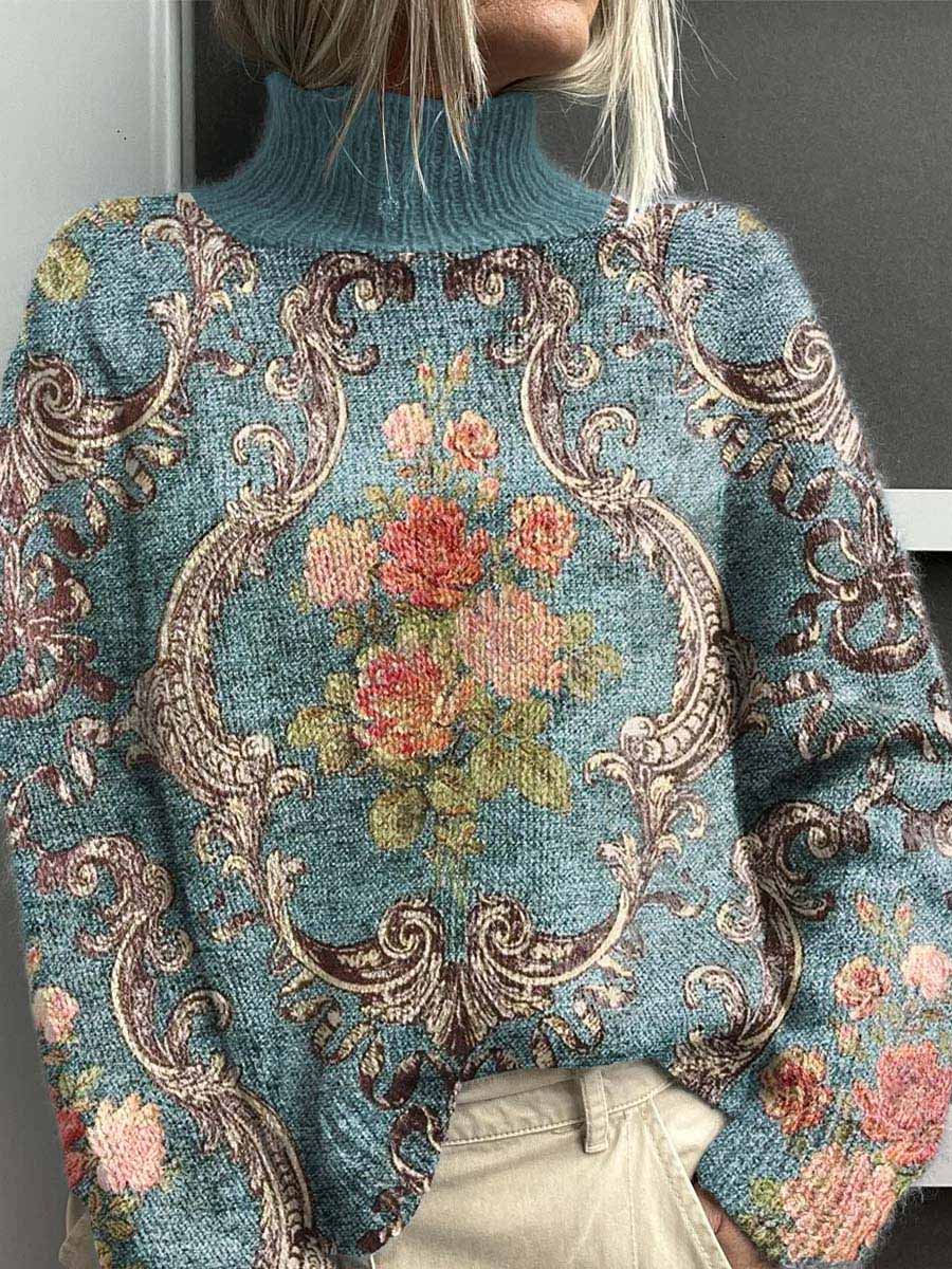 Women's Retro Floral Pattern Sweater