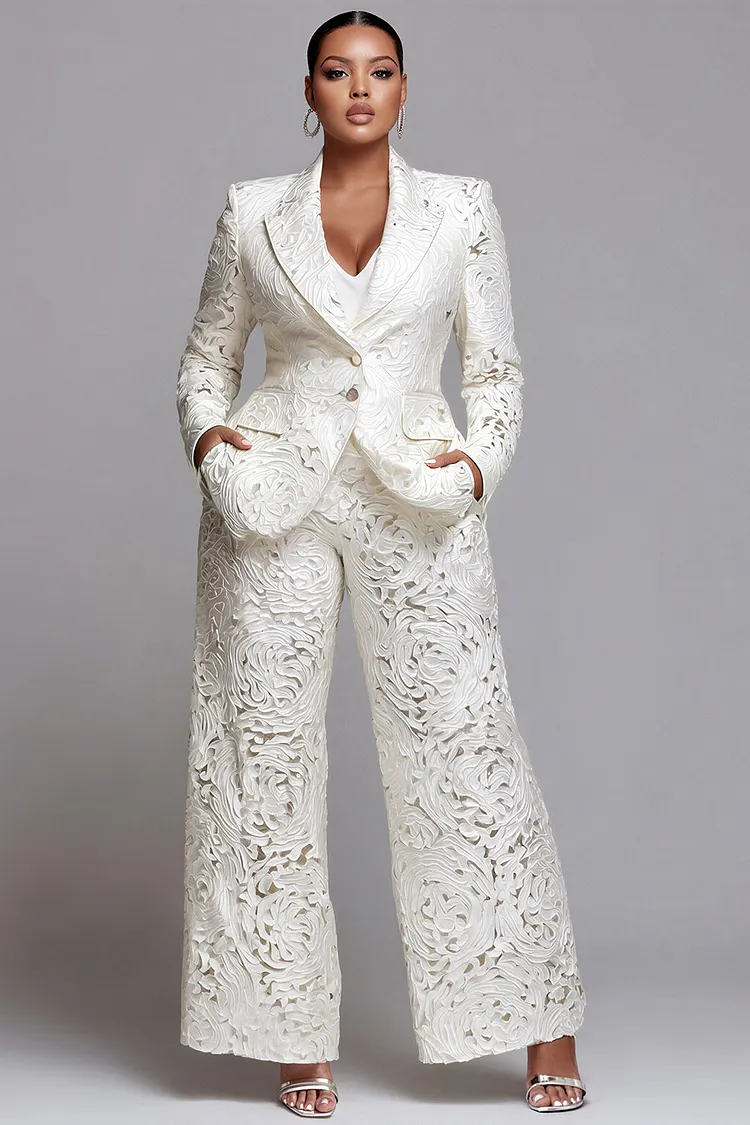 Xpluswear Design Plus Size Formal White Lapel Collar Long Sleeve Pocket ...