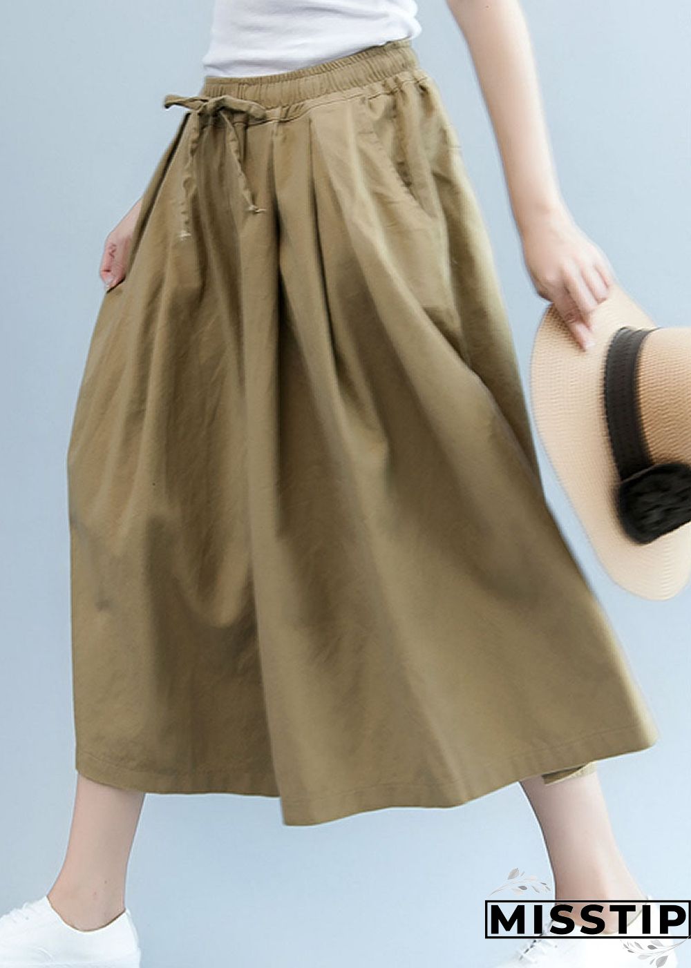 Fashion Khaki Pockets Cotton wide leg pants Spring - MissTip