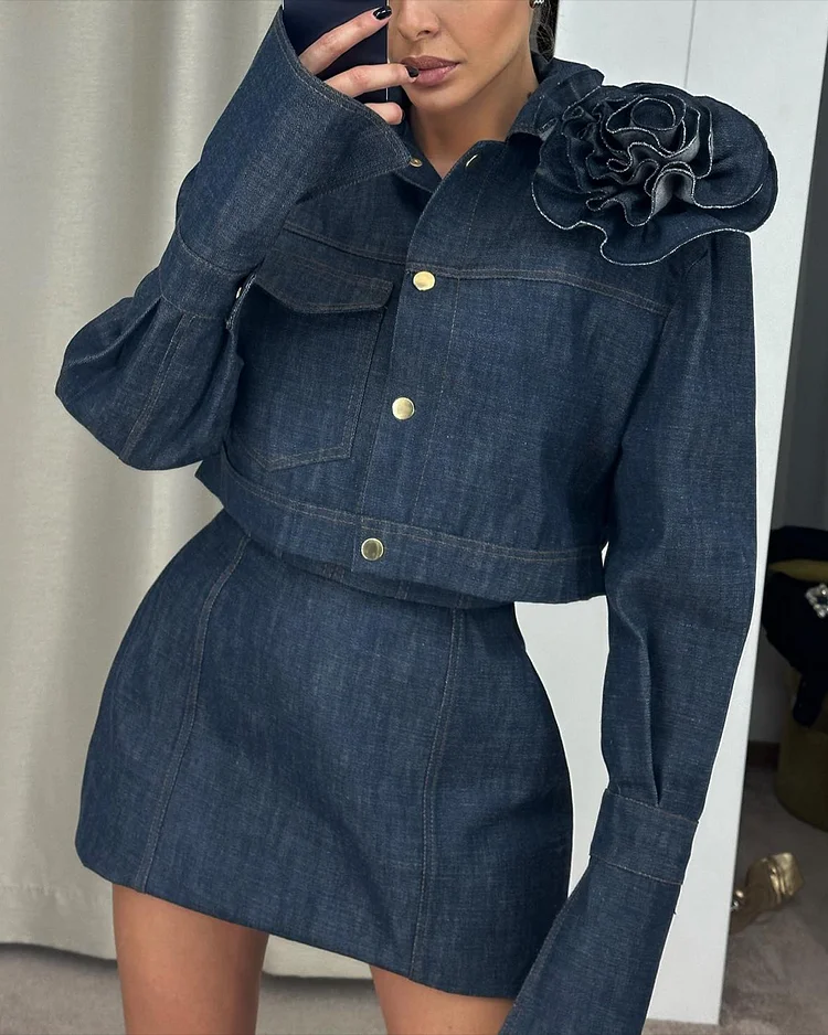 Women's Lapel Denim Two-Piece Set Women's Lapel Denim Two-Piece Set