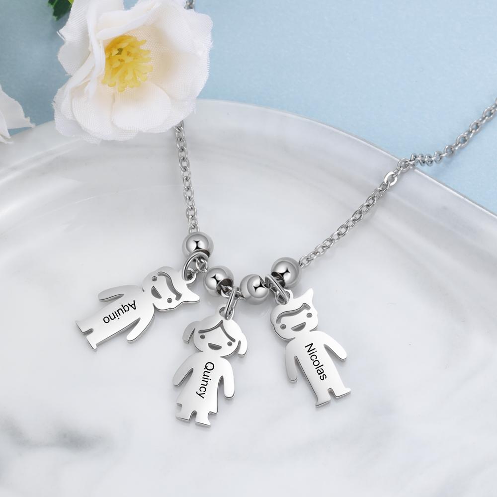 Personalized 4 Kids Charm Necklace Engraved Names Gifts for Mother