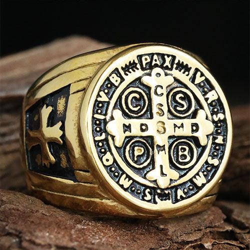 Vintage CSPB Black Gold Stainless Steel Cross Ring