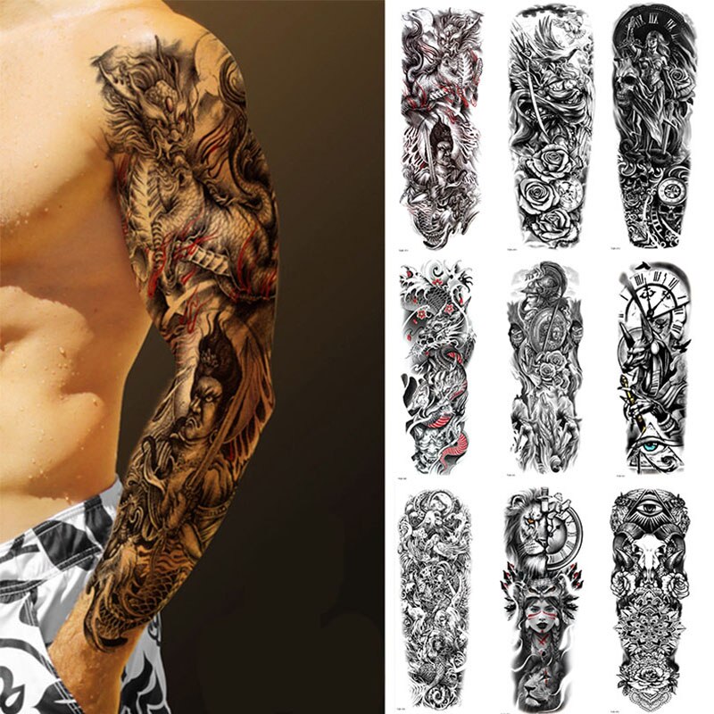 Waterproof Temporary Tattoo Stickers Full Arm Large Skull Old School ...