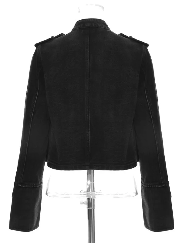 Gothic Dark Street Buttoned Handmade Washed Ripped Solid Denim Jacket