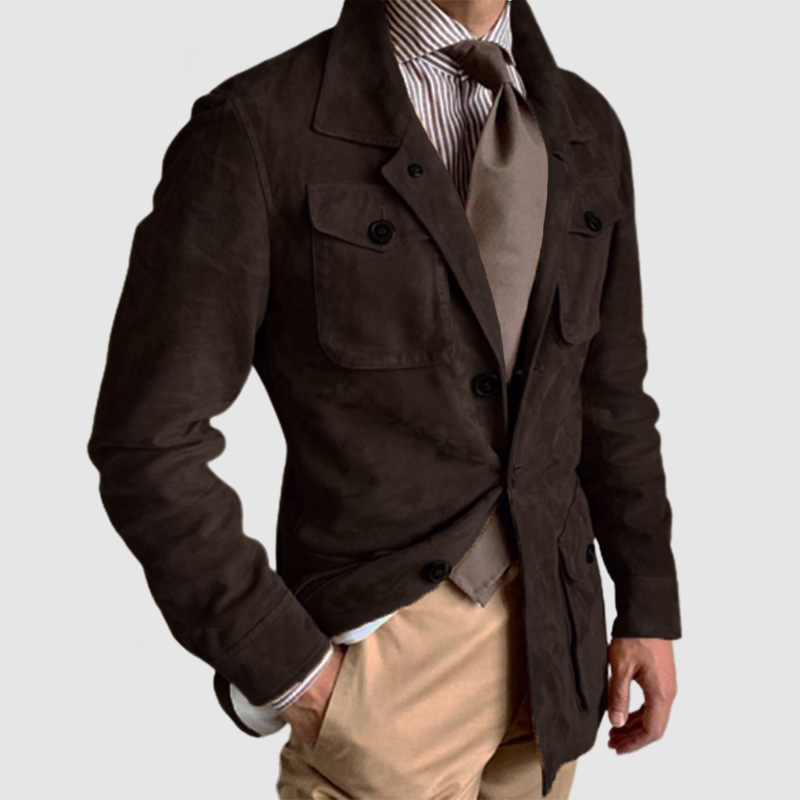 Men's Casual Suede Lapel Pocket Jacket