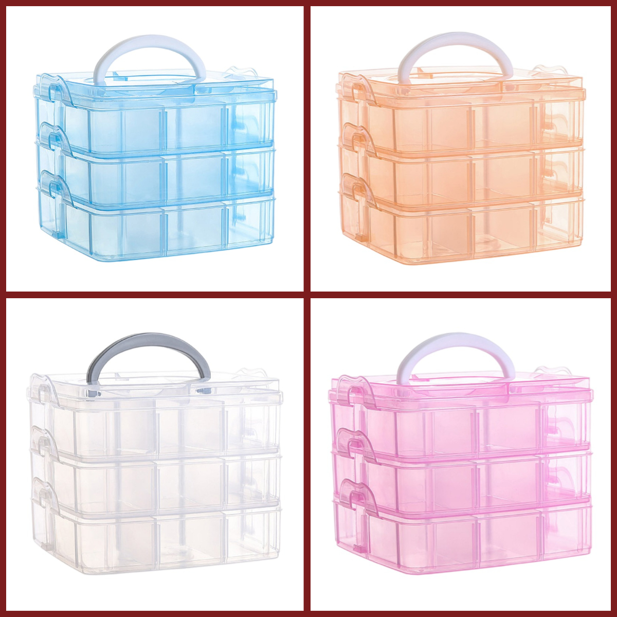 3-Tier Container Case with Adjustable Divider for Craft Storage and ...