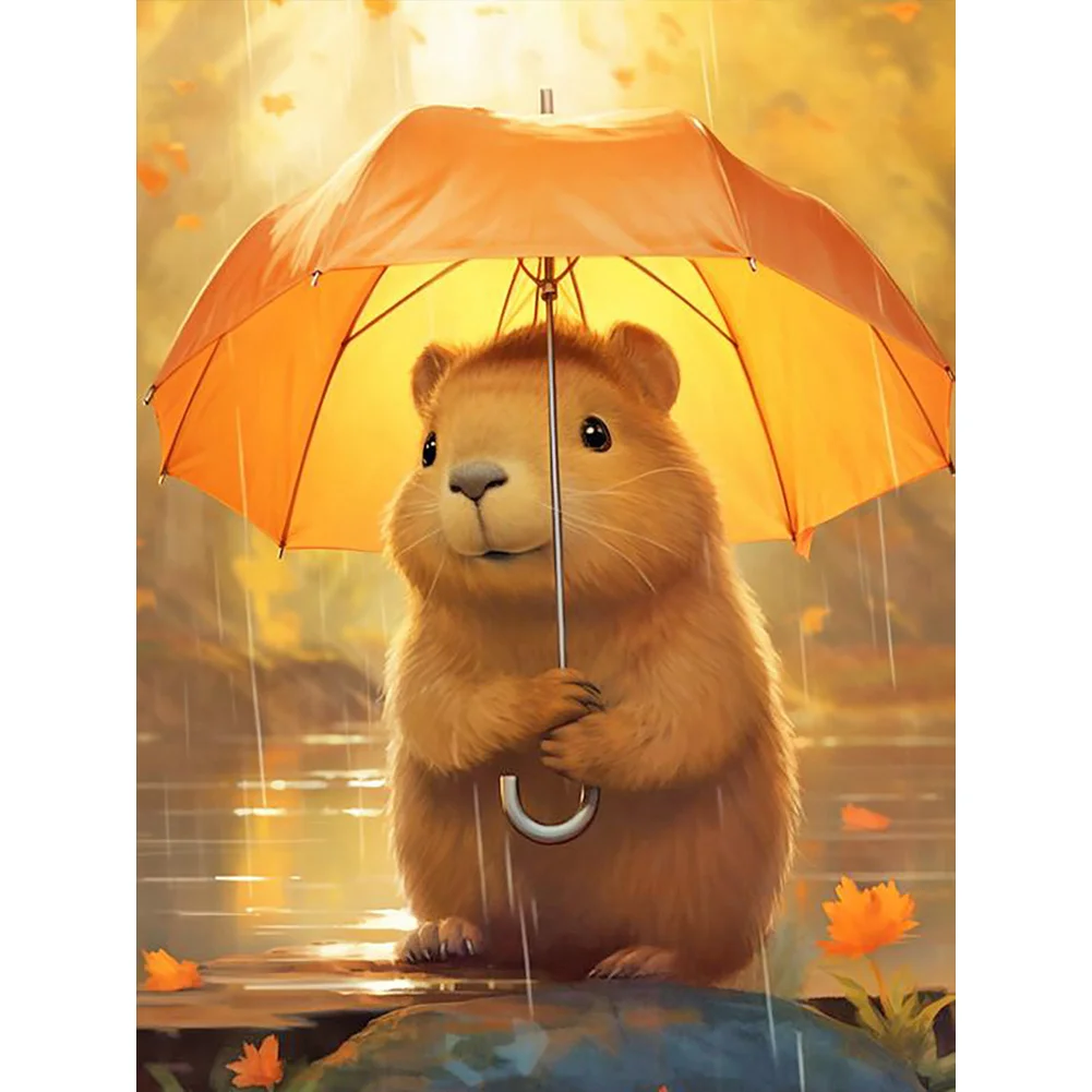 Capybara Holding An Umbrella (velvet cloth) AB drill full round/square ...