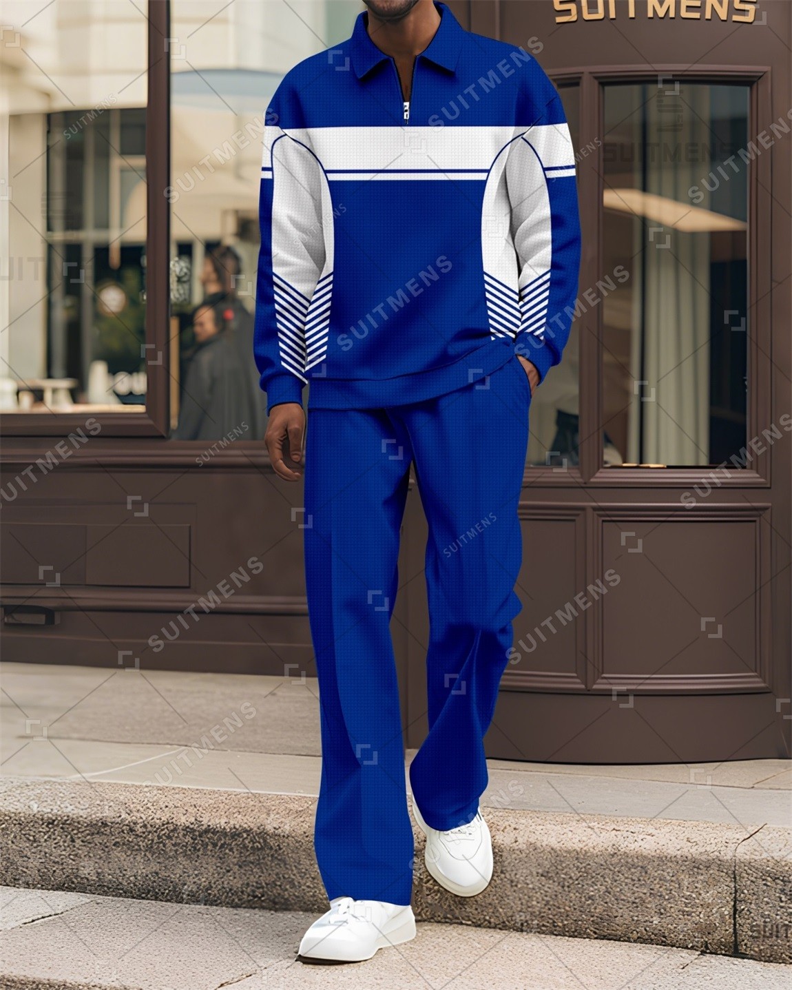 Men's Casual Colorblock Personalized Long Sleeve Polo Shirt Set 0018