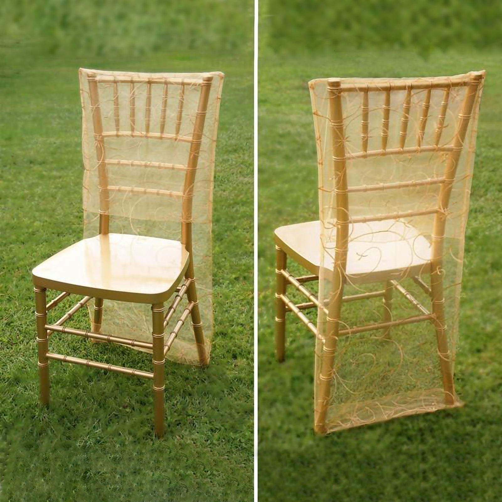 Gold Organza Chiavari Chair Cover | Chair Slipcover with Satin Embroidery