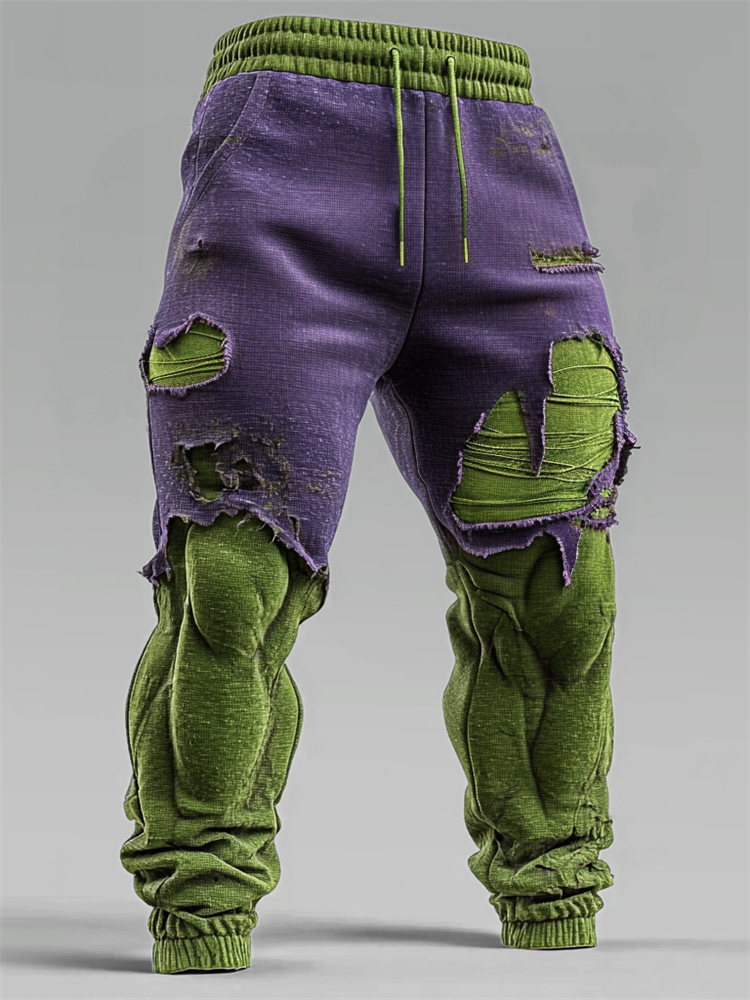 Men's Christmas Season Muscle Line Contrast Distressed Sweatpants