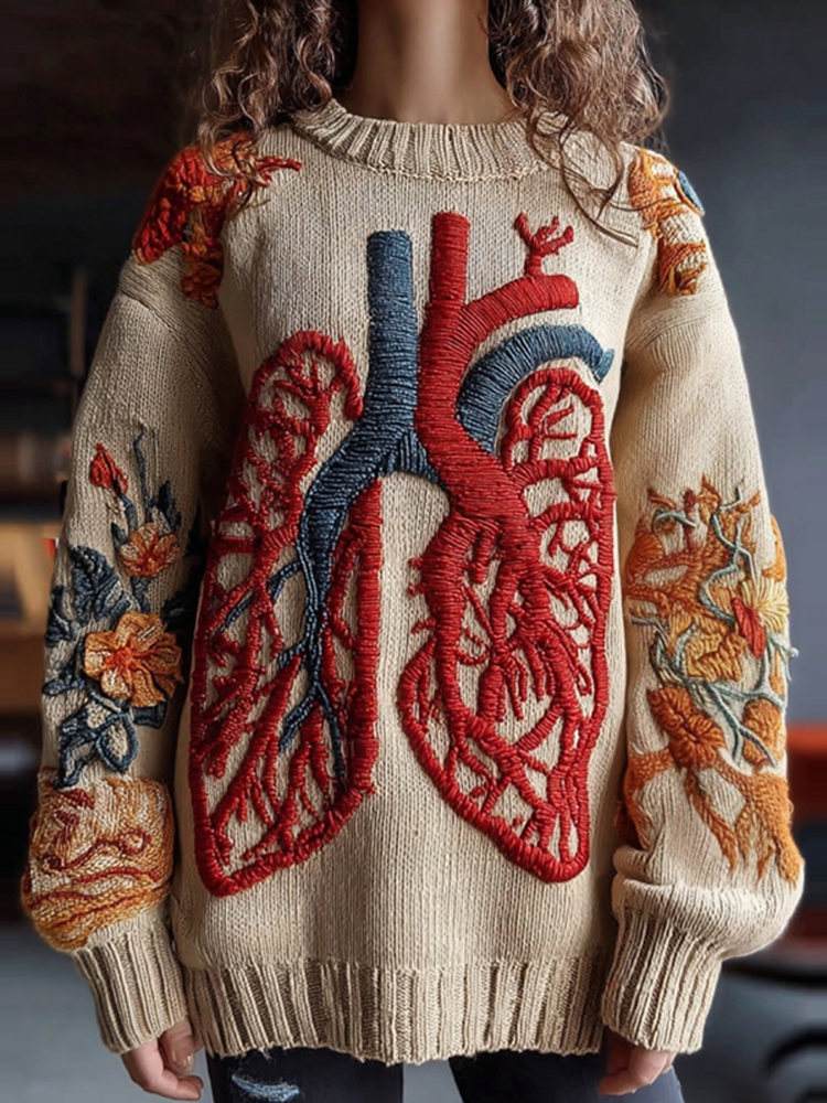 Vintage Halloween Human Heart Art Chunky Knitted Sweater