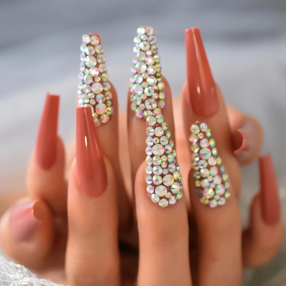 Churchf Metallic Stone Faux Ongles Gray Rhinestones Decorative Extra ...