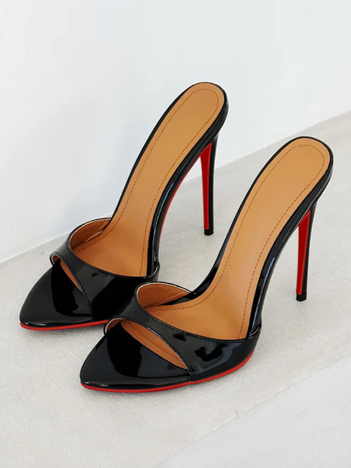 120mm Women's Open Toe Sandals Stiletto Red Bottom High Heels Vegan ...