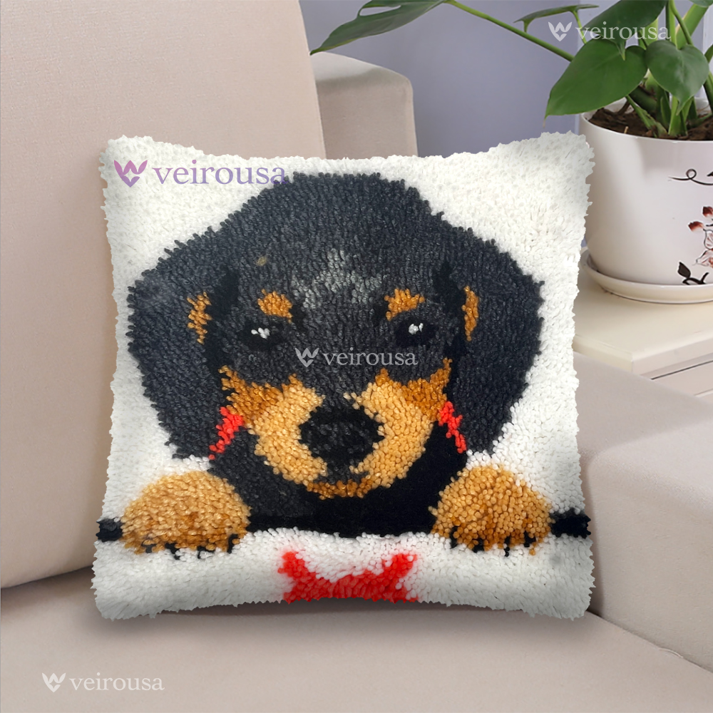 Dachshund Puppy Latch Hook Pillow Kit Hooked Dog Cushion Set for Adult ...