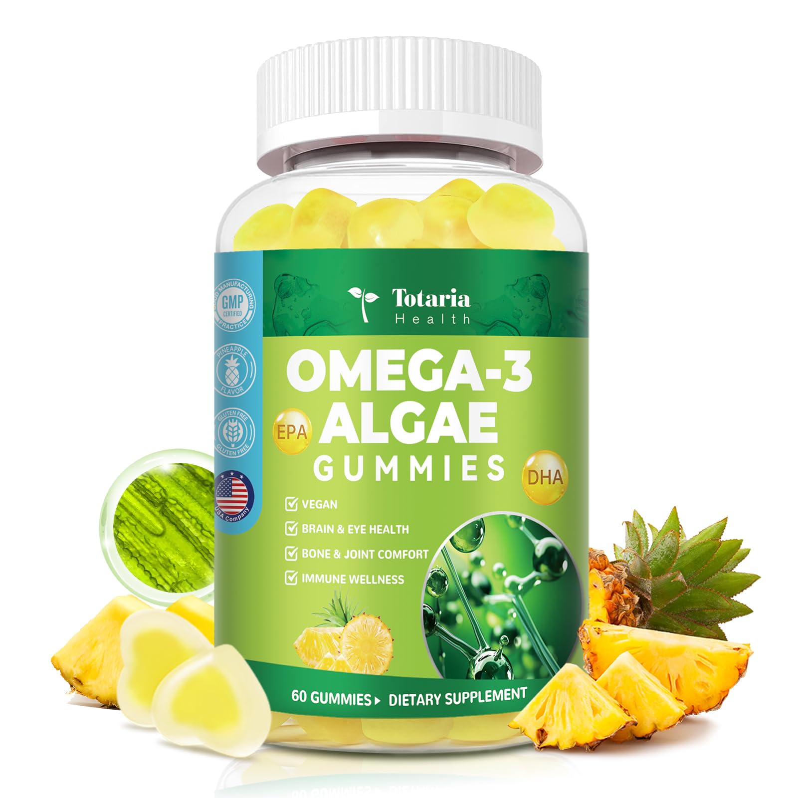 Vegan Algae Omega-3 Gummies with DHA EPA, Turmeric CoQ10 for Brain and ...