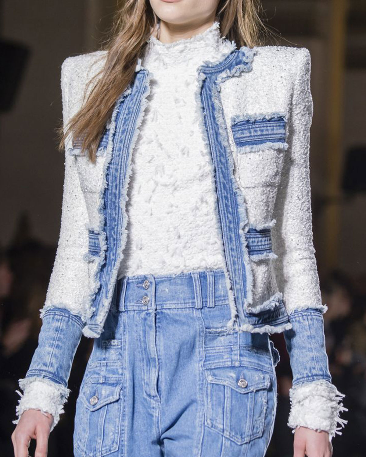 Crewneck Tweed Sleeve Jacket