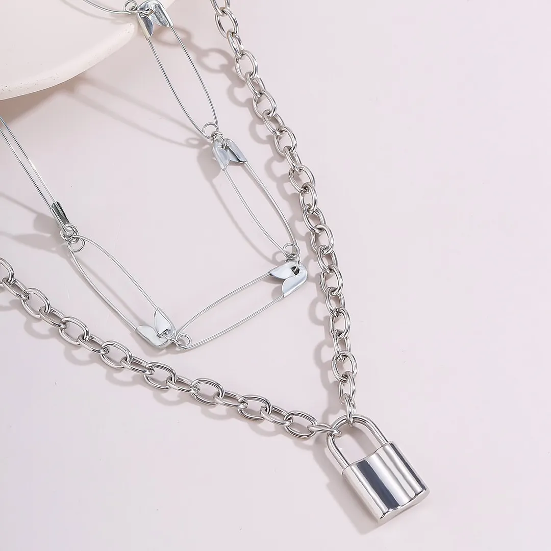 LOCK PIN DOUBLE LAYER NECKLACE