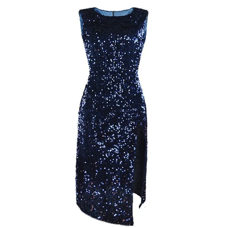 Churchf Popular Nightclub Sexy Dress Dress Irregular Sequin Forked Dress