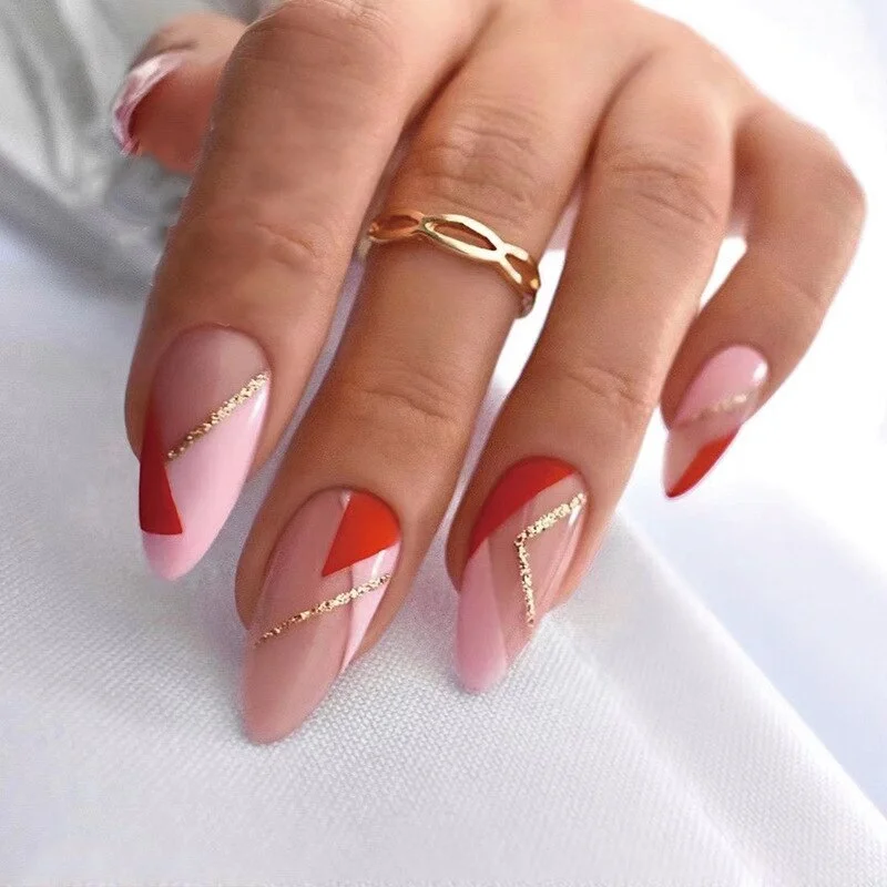Churchf Simple Stiletto False Nails Long Almond Fake Nail with Colored ...