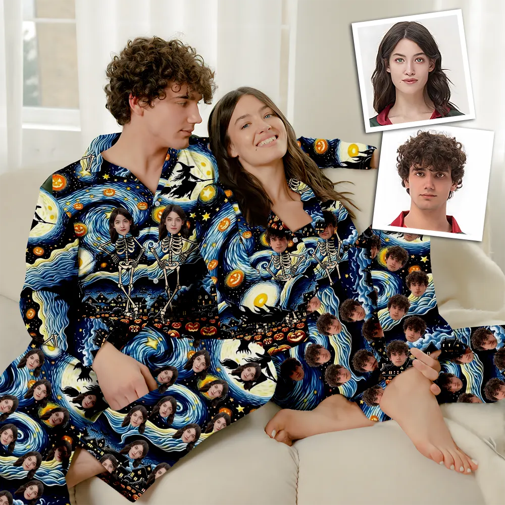 Custom Funny Face Long Sleeve Pajamas Custom Halloween Van Gogh'S ...