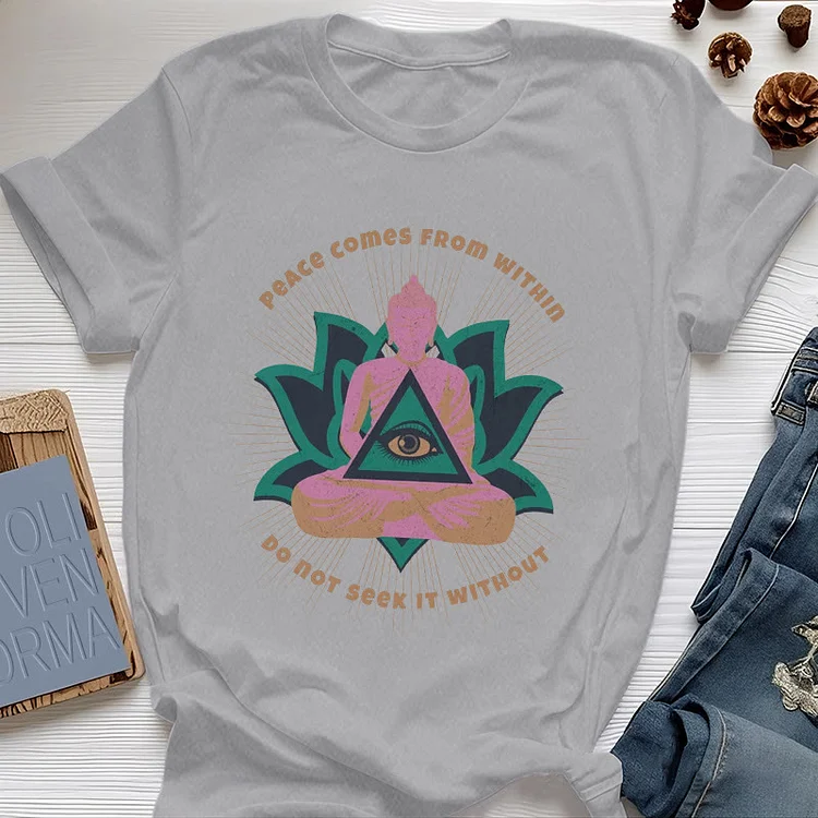 Olivenorma "PEACE COME FROM WITHIN" Buddha Lotus Spiritual T-Shirt