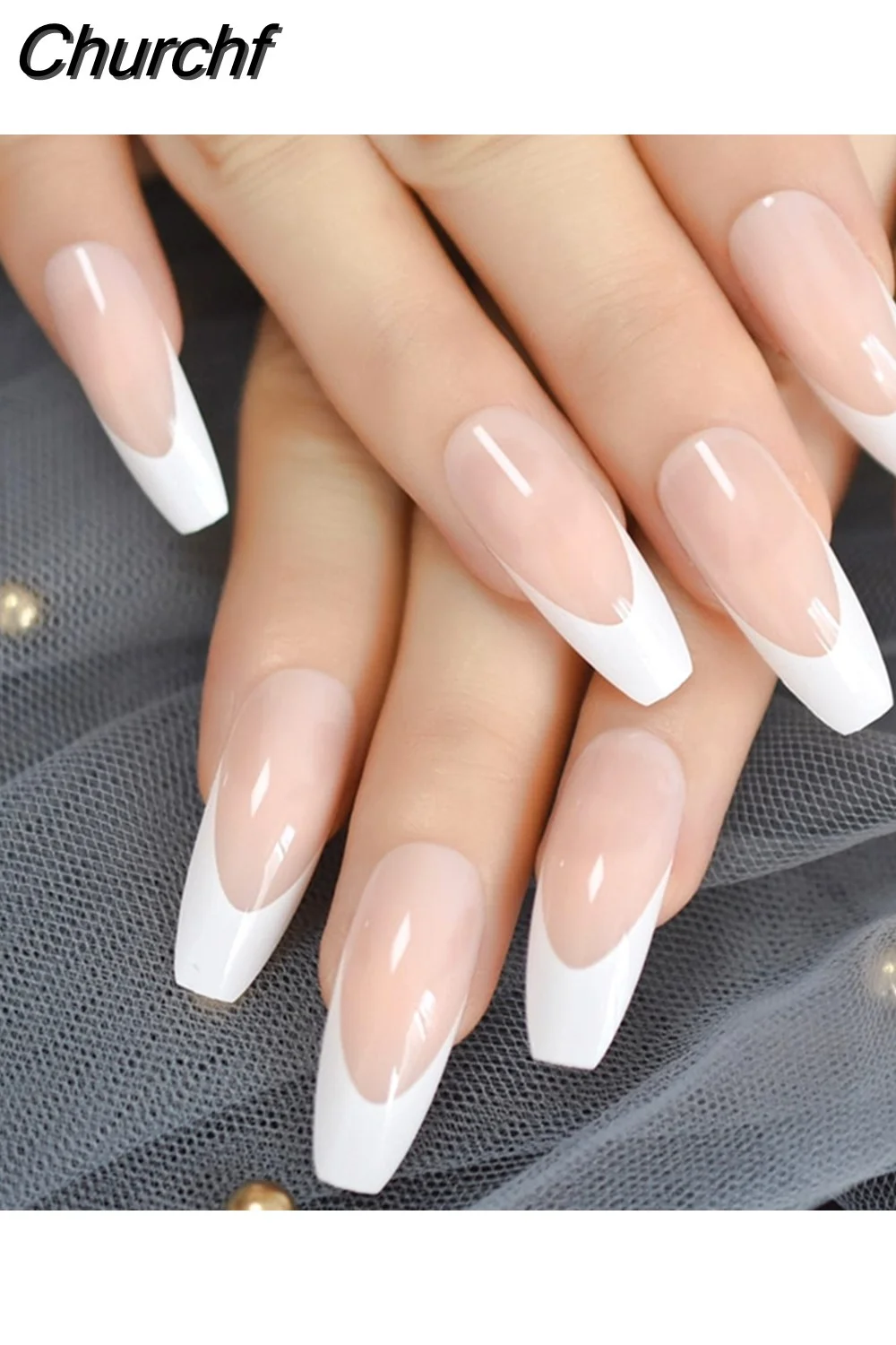 Churchf Acrylic French Nails Short Length Ombre Round French Tips ...