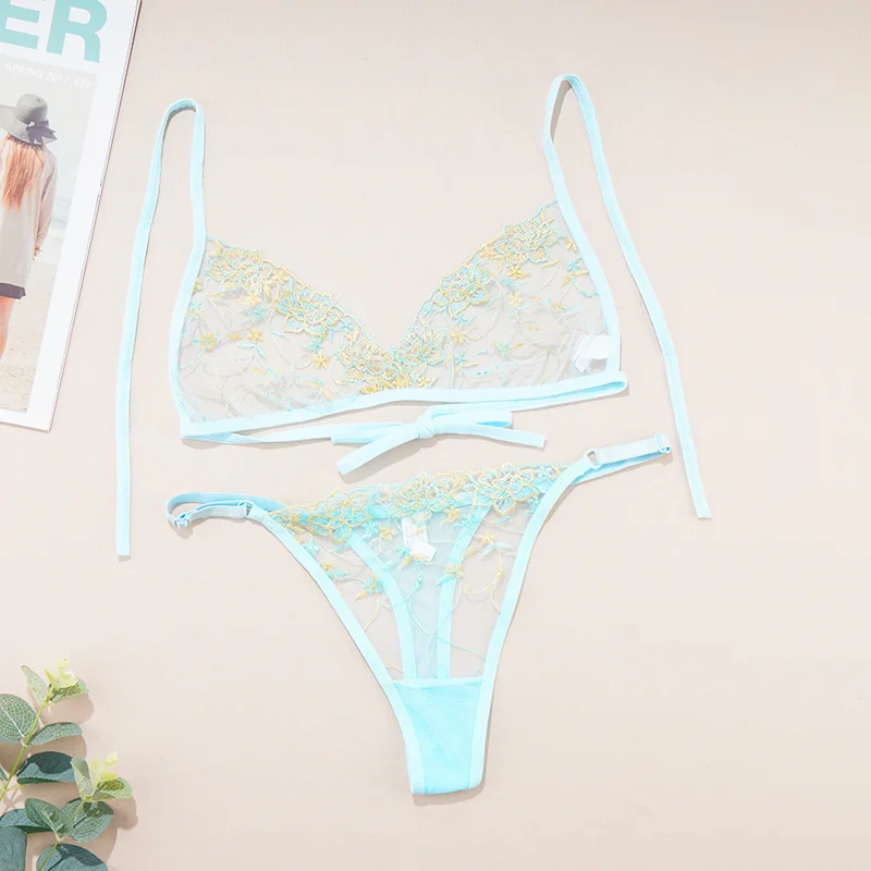 Billionm Embroidery Underwear Set French Strappy Bras Sexy Transparent ...
