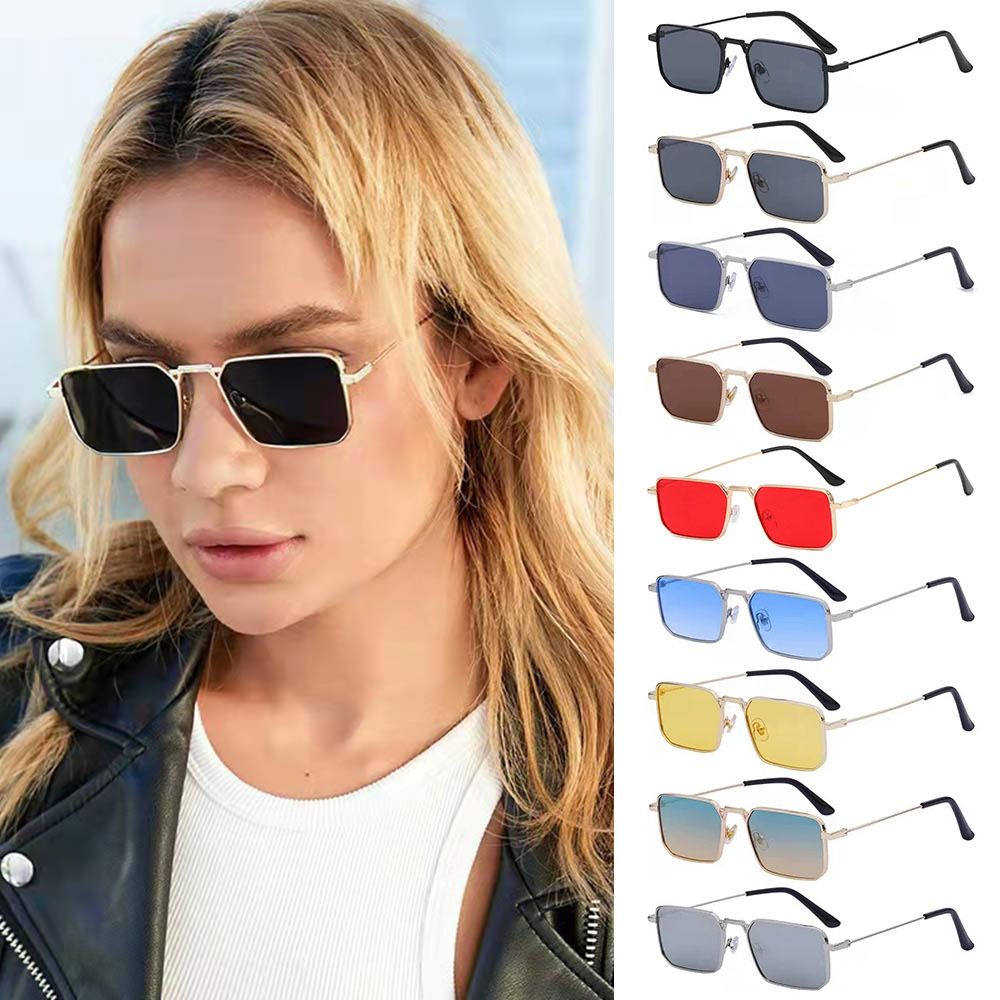 Retro Rectangle Sunglasses UV400 Protection for Women Men Metal Square ...