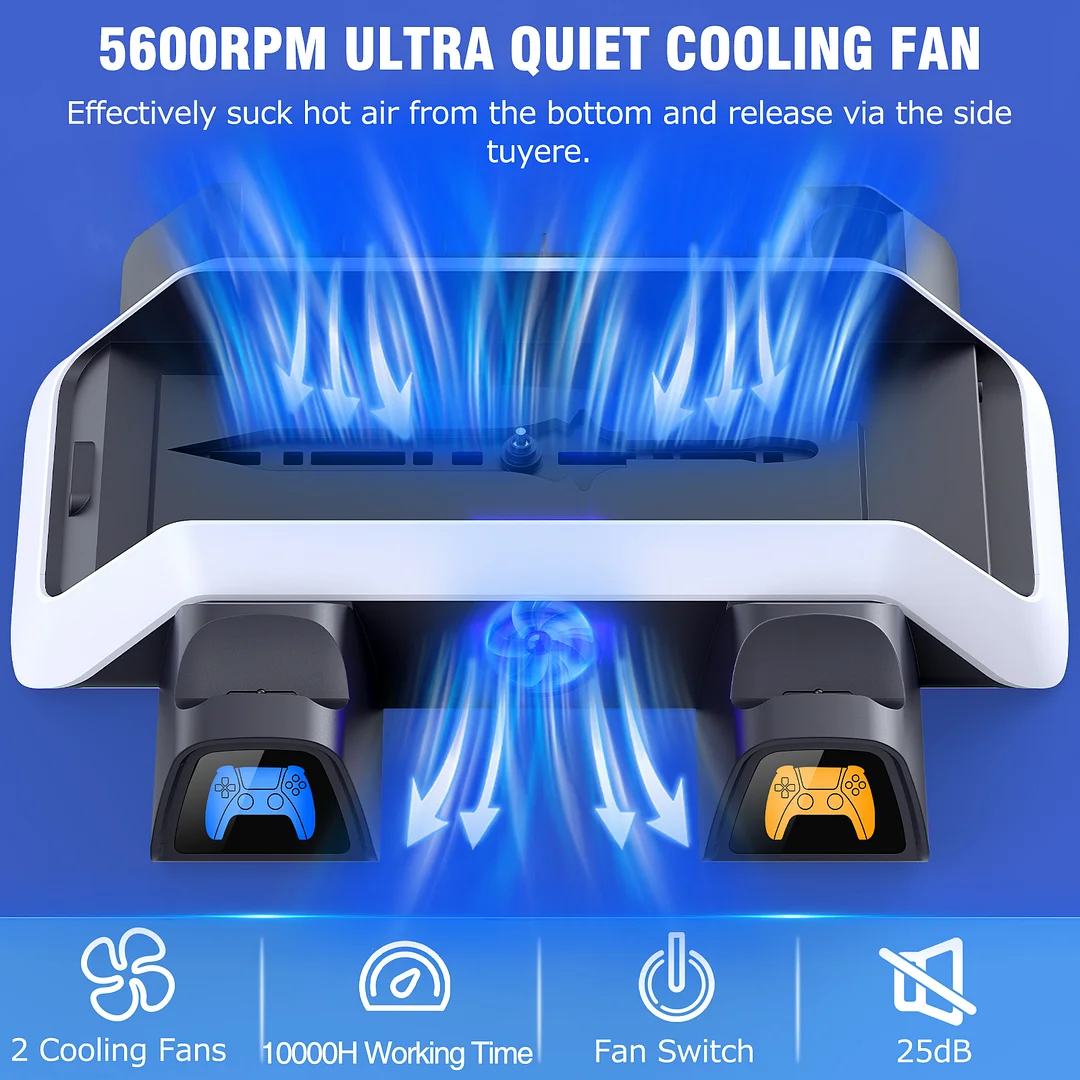 DinoFire Vertical Stand for PS5 with 2 Cooling Fan, Controller Charging Station for PS5 ...