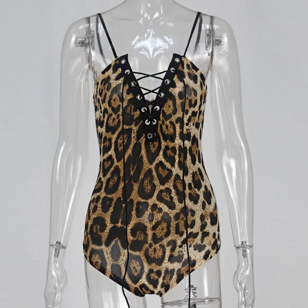 Uaang Womens Sexy Lingerie Hot Leopard Lace Bandage Sleeveless
