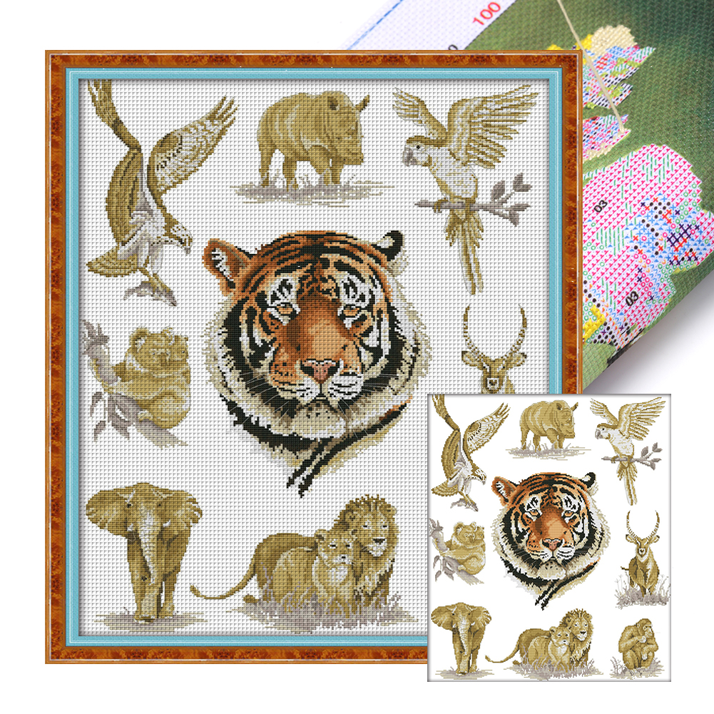 14CT Full Stamped Cross Stitch Kit - King of Animals (52*61CM) forest ...
