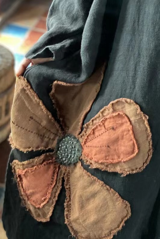 Plus Size-Vintage Snowflake Linen Hand Embroidered Dress