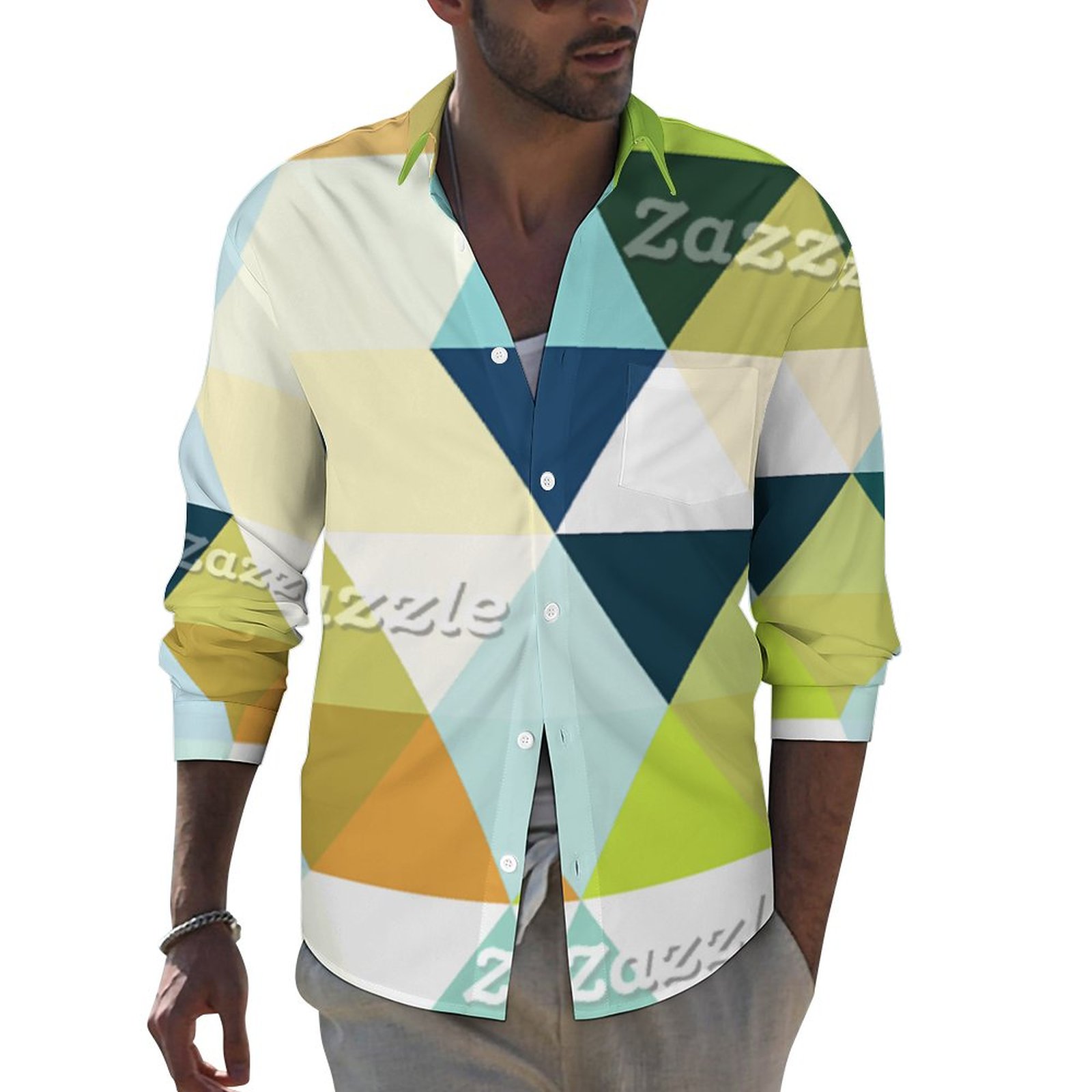 SFNEEWHO Cool Squares Triangles Retro Polygon Art Hawaiian Button Down ...