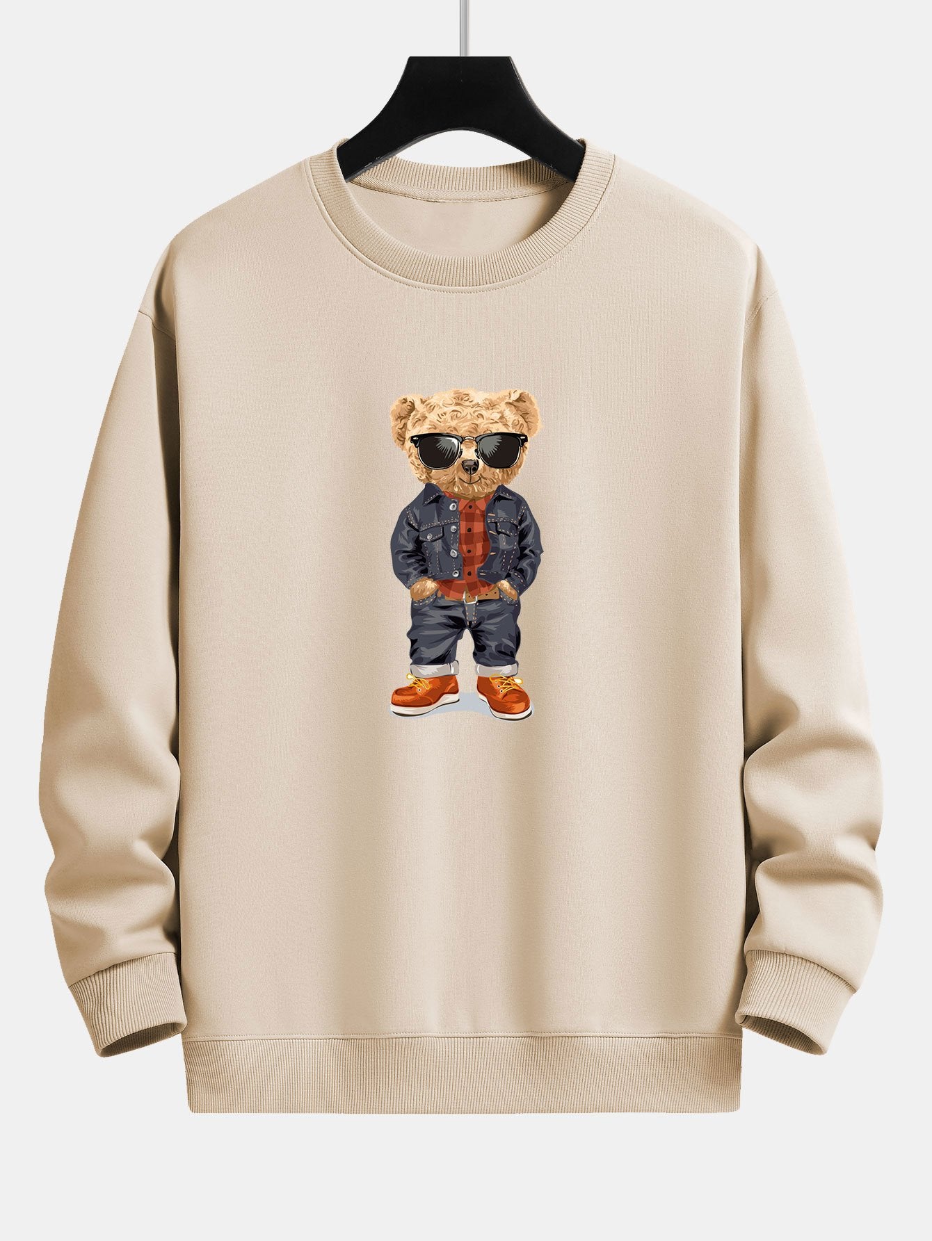 Bear In Denim Jacket Print Relax Fit Sweatshirt