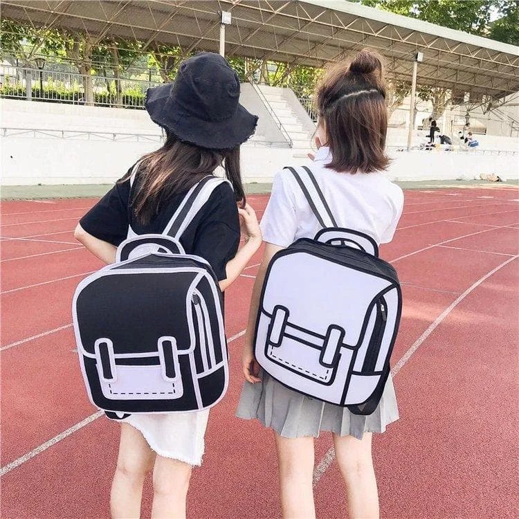 White/Black 2D Cartoon Backpack SP13774