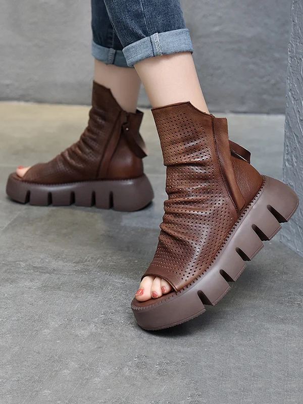 Urban Zipper Hollow Platform Shoes in Sleek Black and Brown