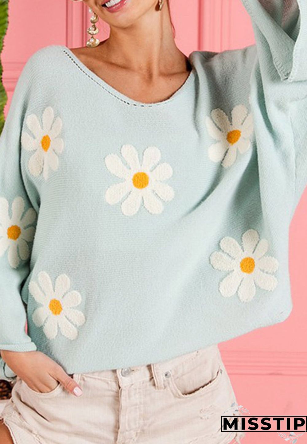 Daisy Pattern Loose Fit Sweater