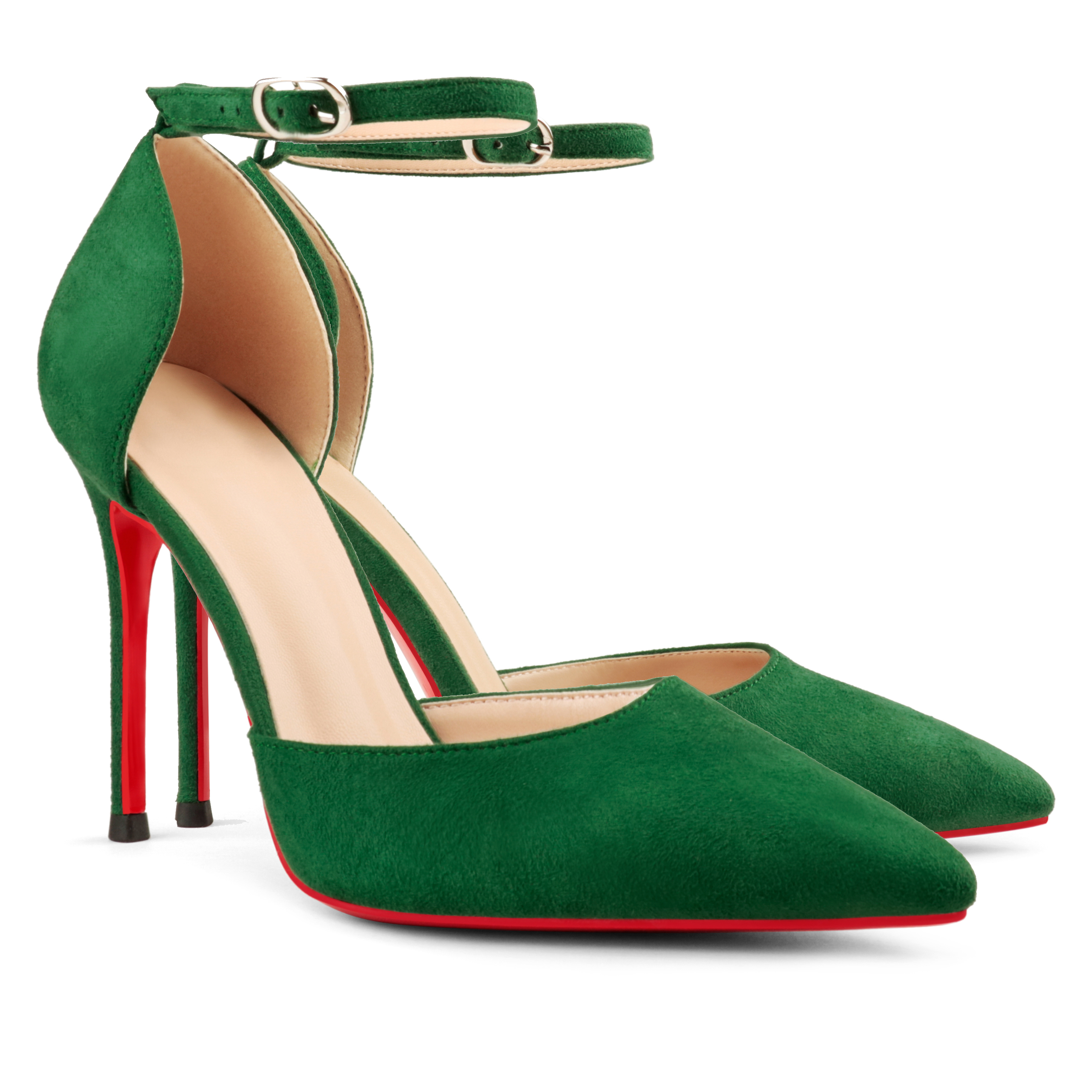 100mm Women’s High Heels Ankle Strap Pointed Toe Suede Pumps Wedding ...