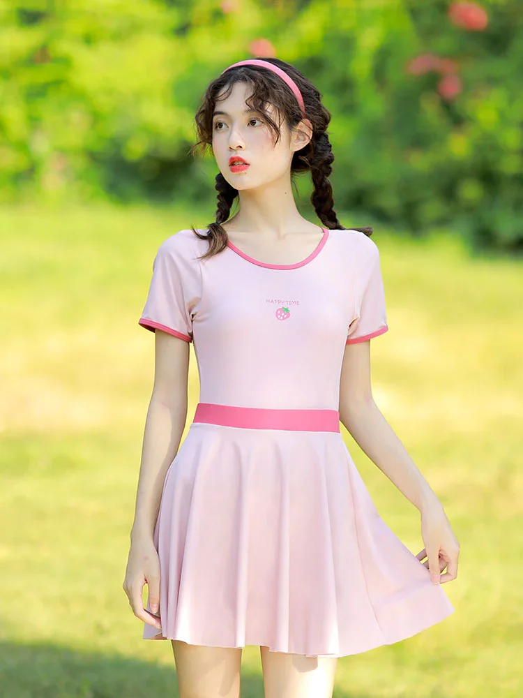 Pink Chi Style Cute Dress Style Swimsuit