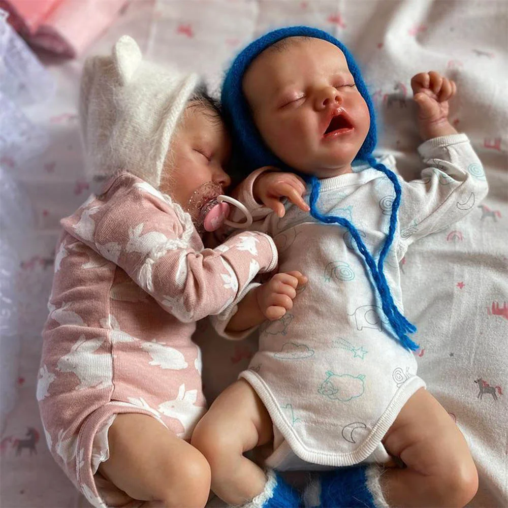 17'' Real Lifelike Twins Boy and Girl Sleeping Reborn Soft Silicone ...