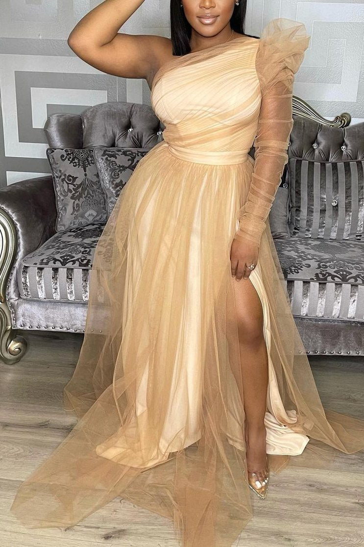 Plus Size Single Sleeve Elegant Party Wedding Guests Bridesmaid Tulle ...