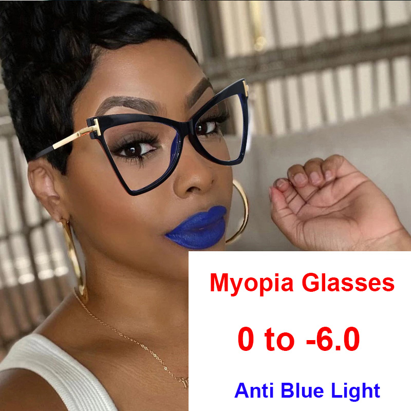 Myopia Glasses Anti Blue Light Transparent Black Triangle Eyeglass ...