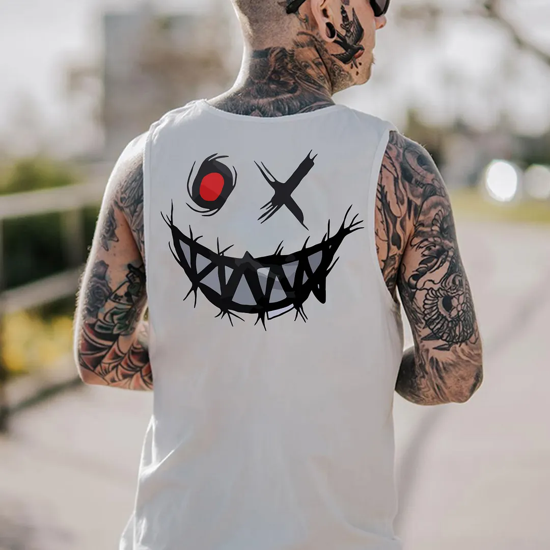 Evil Emoji Graphic Black and White Print Vest